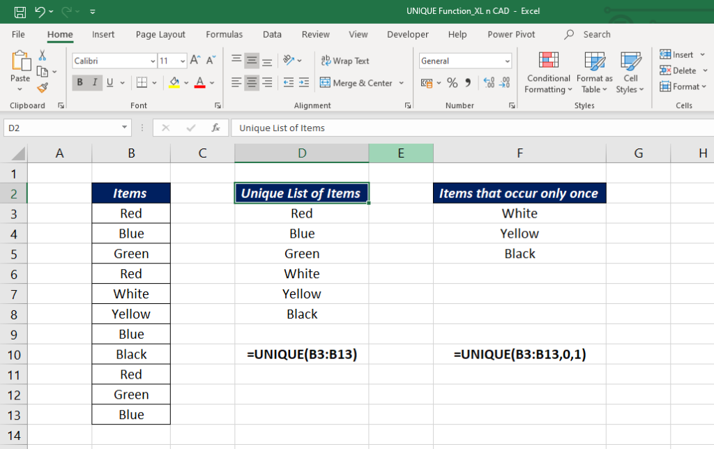 UNIQUE Function - XL n CAD