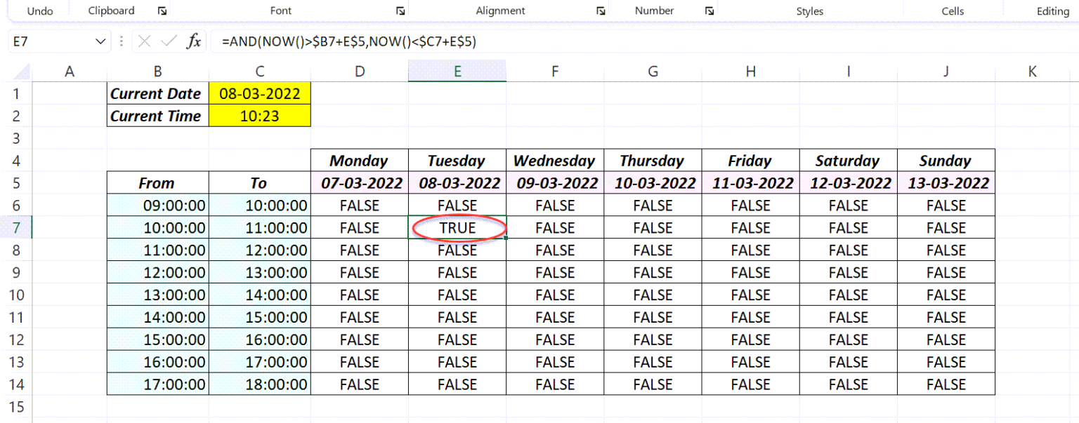 Highlight cells according to current Time in Excel - XL n CAD